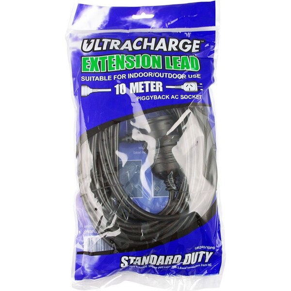 Ultracharge 10m Cord Extension Power 10A Lead AU/NZ Cable w/ Piggy Back ...