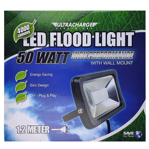 Ultracharge 50W LED Floodlight Cool White Wall Mounted Outdoor Flood ...