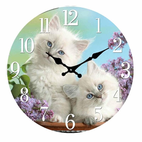 Clock French Country Wall Clocks 30cm Two White Kittens Glass | Woolworths