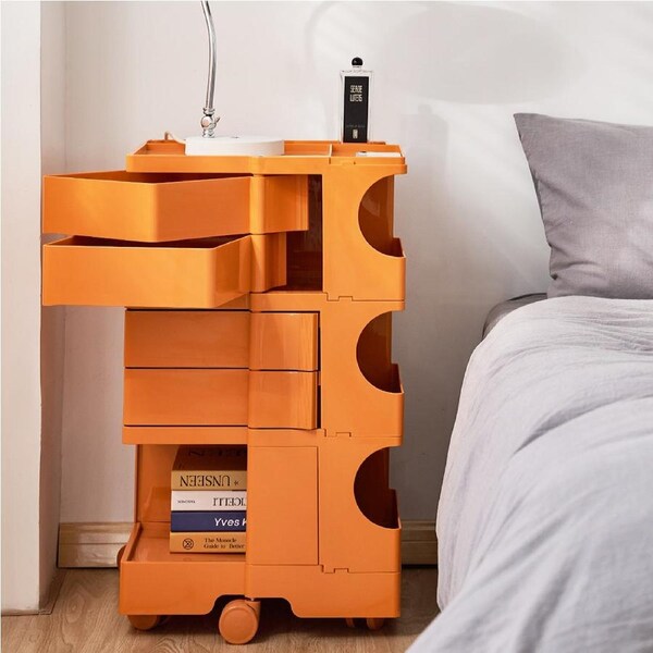 Artiss Storage Trolley Bedside Table 5 Tier Cart Boby Replica Orange ...