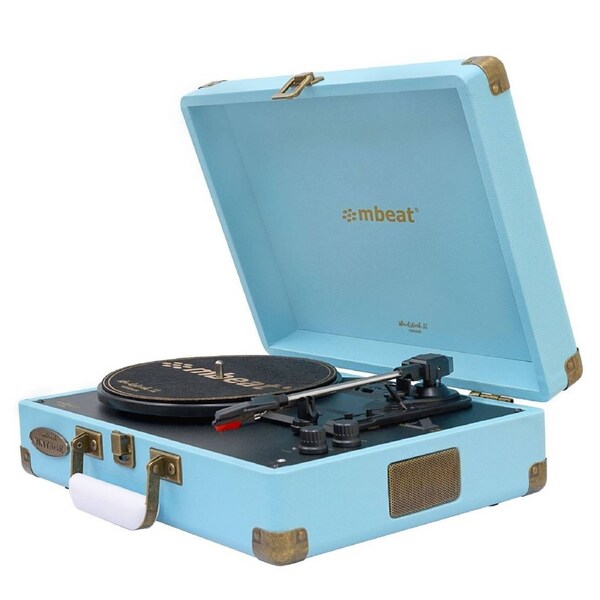 mbeat Woodstock 2 Sky Blue Retro Turntable Player with BT Receiver ...