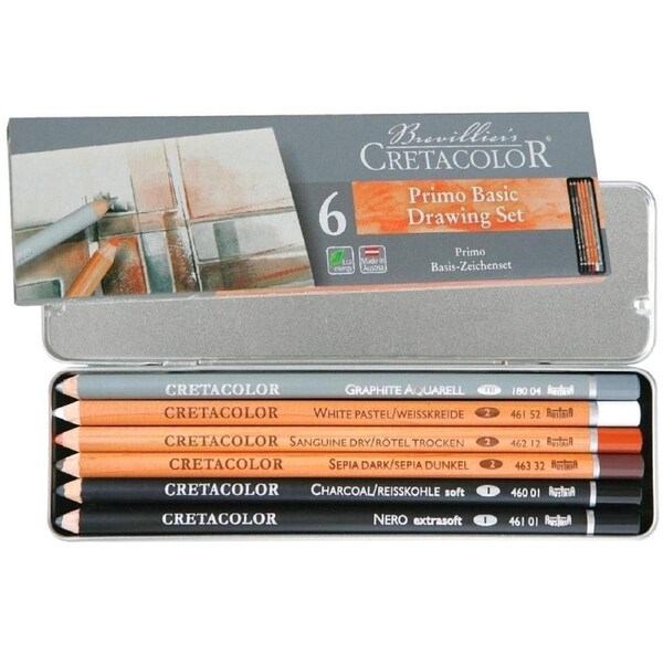 Cretacolor 6pk Artist Primo Basic Sketching Pencils Drawing Tin Set ...