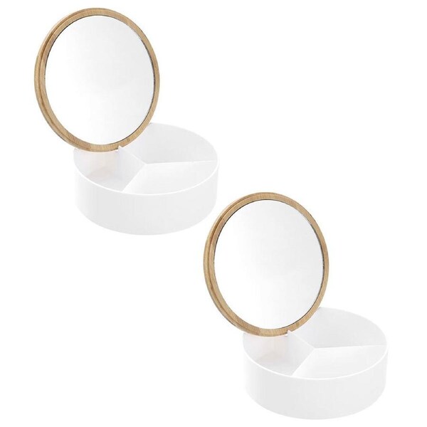 2x Boxsweden Bano Round 14cm Organiser Storage w/ Mirror Bamboo Top ...