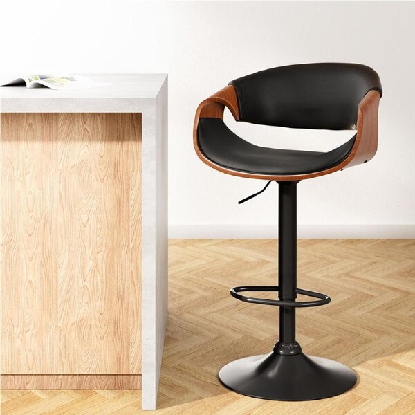 1X Artiss Bar Stools Gas Lift Leather w/Armrest | Woolworths