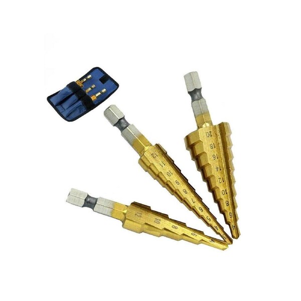 3pcs HSS Steel Step Cone Drill 3-12/4-12/4-20mm Titanium Bit Set Hole ...