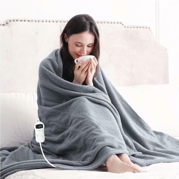 Washable Electric Heated Blanket Fleece Throw Rug in 3 colors Cream ...