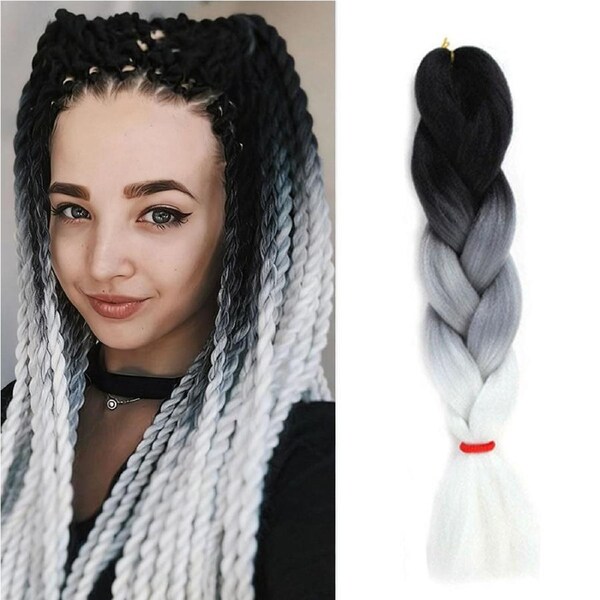 62cm Synthetic Gradient Coloured Braiding Hair Extensions -Black&Grey ...