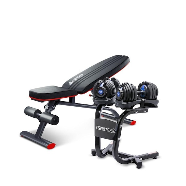 Powertrain 48KG Adjustable Dumbbell Set (Blue) & Stand with FID Weight ...