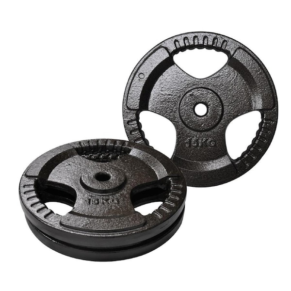15kg x 2 - Standard 26.5mm Triple Handle Hammertone Cast Iron Weight ...