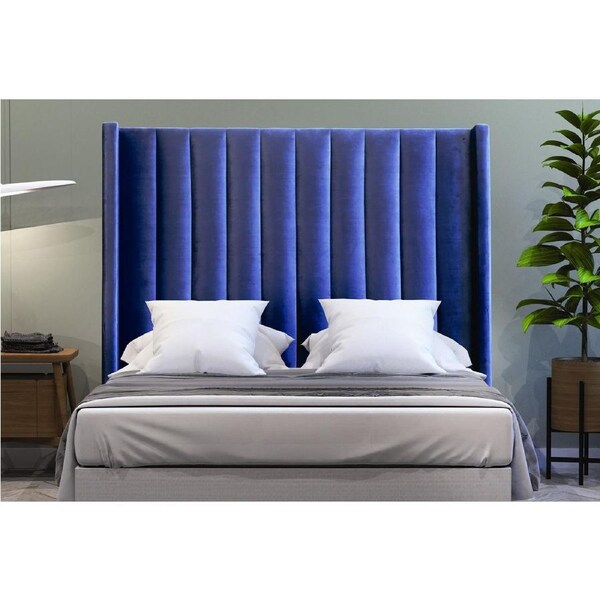Modern Classic Jacob Queen Velvet Bed Head Blue | Woolworths
