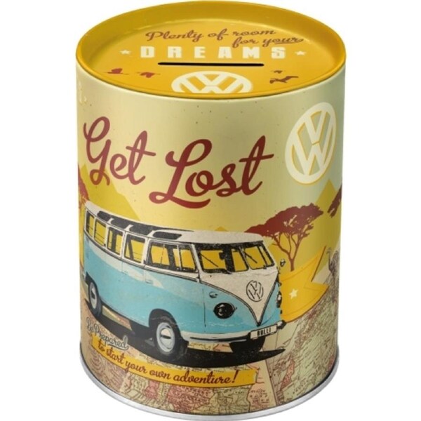 Nostalgic Art 12cm/1L Round Money Coin Box VW Bulli Let's Get Lost ...