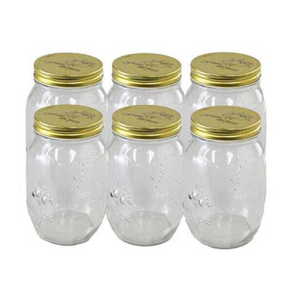 6 x 1L Glass Conserve Jar Gold Lid Screw Top Food Lolly Jam Storage ...