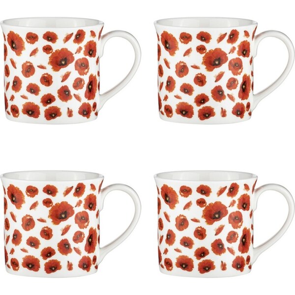 4x Ashdene Red Poppies Wide Flare 8.5cm Tea/Coffee Latte Cup/Mug Fine ...