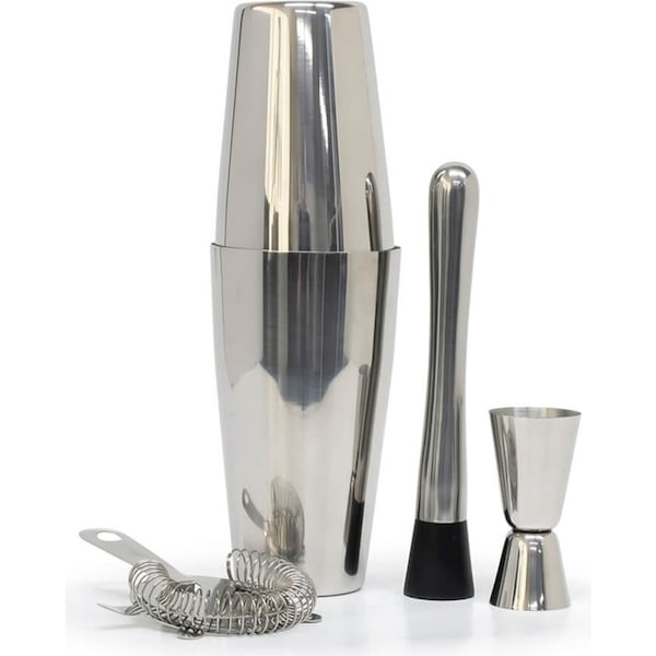 4pc Salt & Pepper Bond Boston Cocktail Drink Shaker Set Stainless Steel ...