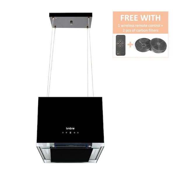Linarie Caledonia 50cm Island Range Hood in Black Glass with Remote ...