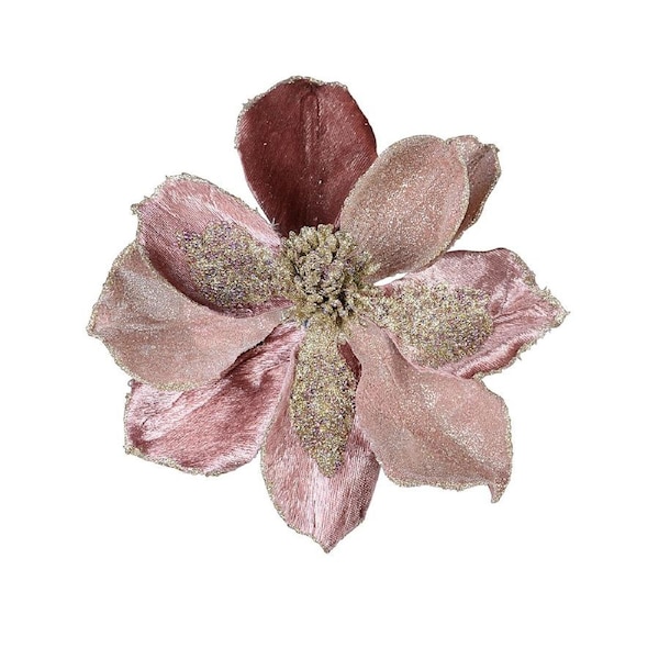 22cm Dusty Rose & Champagne Magnolia Flower Christmas Tree Clip Pick ...