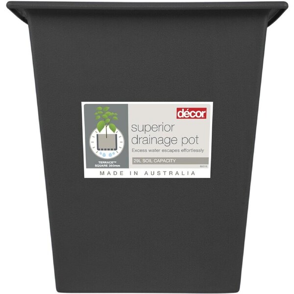 Decor Terrace Square Pot 350MM - Black | Woolworths