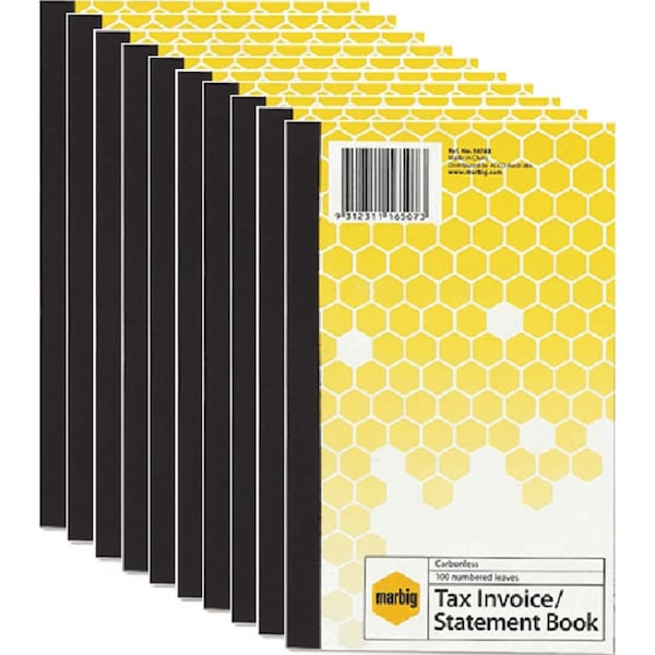 10 Pack Marbig Tax Invoice Statement Book 100 Leaf 125x200mm Bulk ...