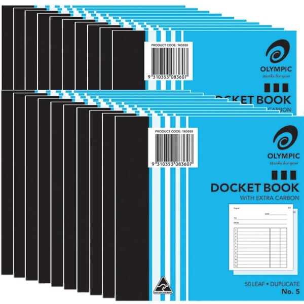 20 Pack Olympic No.5 Duplicate Carbon Docket Book 50 Leaf Bulk | Woolworths