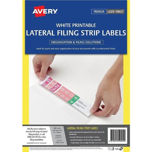 Avery 959095 L7174 Lateral Filing Strip Laser Labels 4UP Box 100 | Woolworths