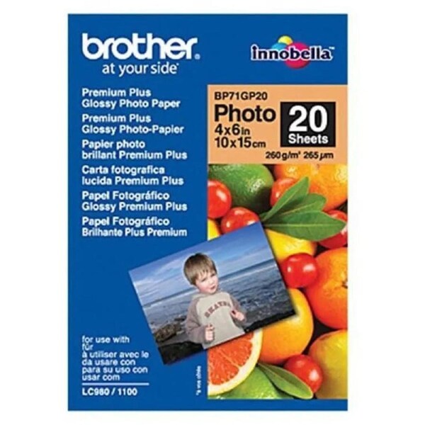 Brother Premium Plus Glossy Photo Paper 260Gsm 6x4" Inch Pack 20 Sheets ...