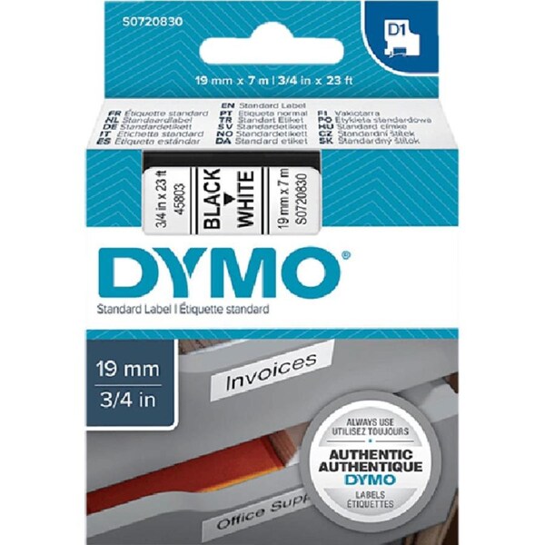 Dymo 45803 D1 Labelling Tape 19mmx7m Black On White | Woolworths