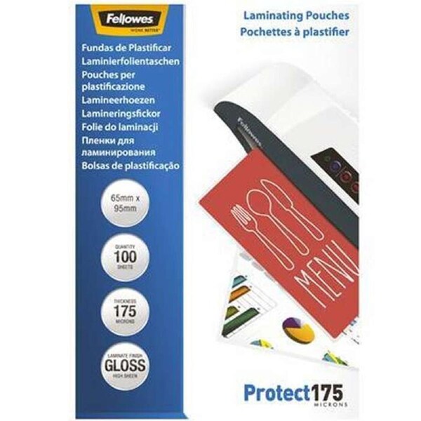 Fellowes Laminating Pouch Gloss 175 Micron 65x95mm Clear Pack 100 ...