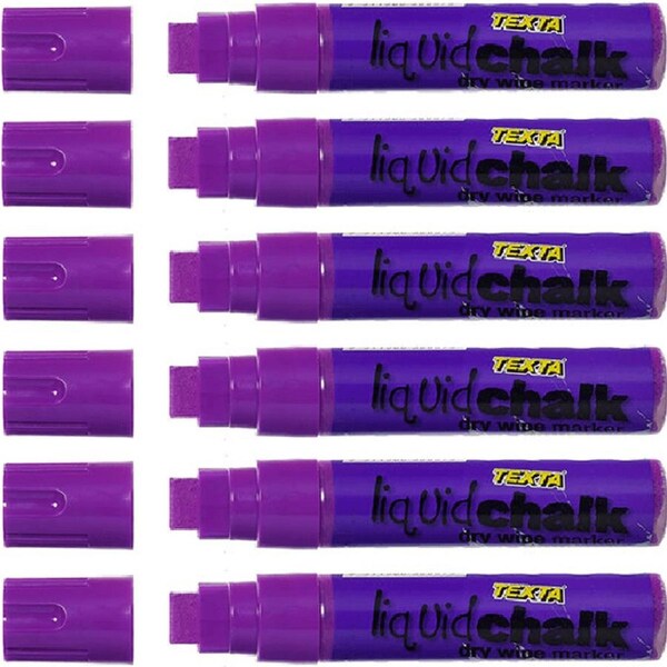 Texta Liquid Chalk Marker Jumbo Dry Wipe 15mm Purple Pack 6 | Woolworths
