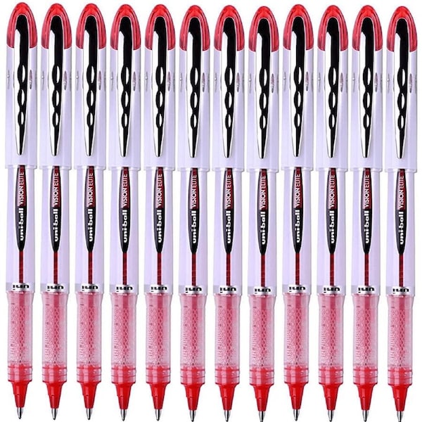 Uni-Ball UB-200 Vision Elite Rollerball Pen Fine 0.8mm Red Box 12 Bulk ...