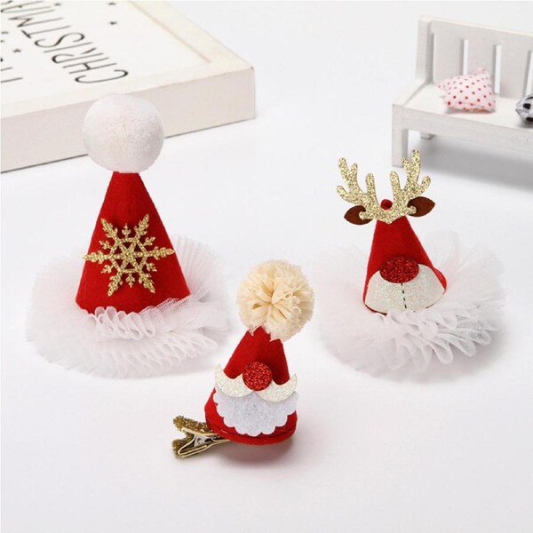 3Pcs Santa Hat Hair Clips Lovely Christmas Plush Hair Barrettes for ...