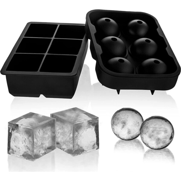 2 Pack Ice Cube Molds Silicone Combo Trays Sphere Ice Mold Square Tray ...