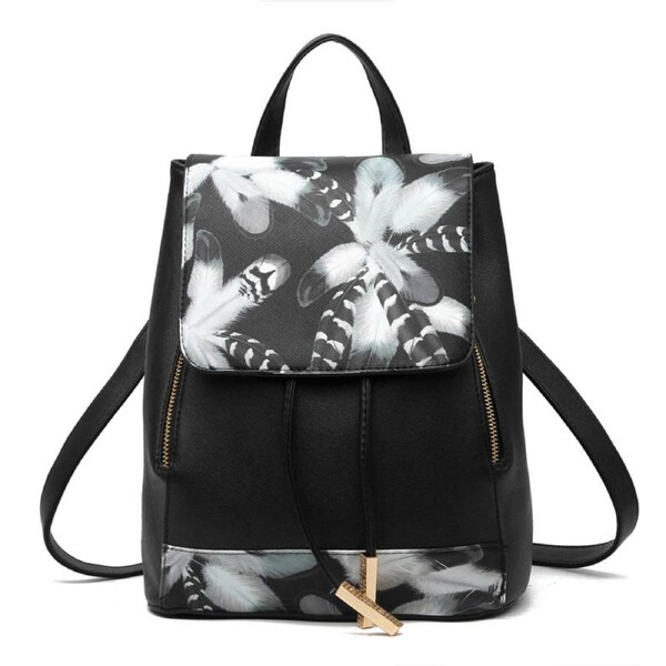 Nevenka Fashion PU Leather Women Backpack Anti-theft Travel Bag-Feather ...