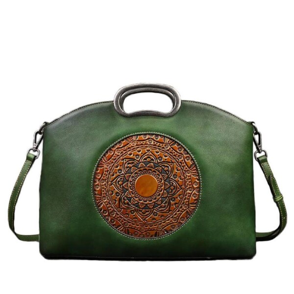 Nevenka Leather Handbags for Women Vintage Embossing Totem Shoulder Bag ...