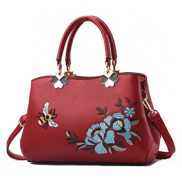 Nevenka Women Satchel Bags Crossbody Embroidery Handbags-Wine Red ...