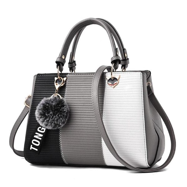 Nevenka Women Colorblock PU Leather Tote Shoulder Bag With Hair Ball ...