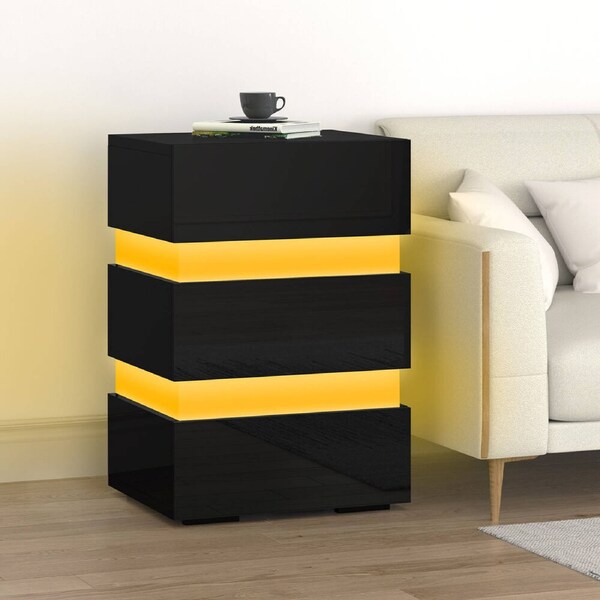 ALFORDSON 3 Drawers Bedside Table Annot Gloss Nightstand (Black ...
