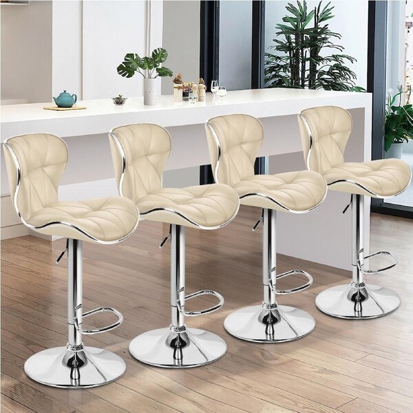 4x ALFORDSON Bar Stools Triangle Motif Beige | Woolworths