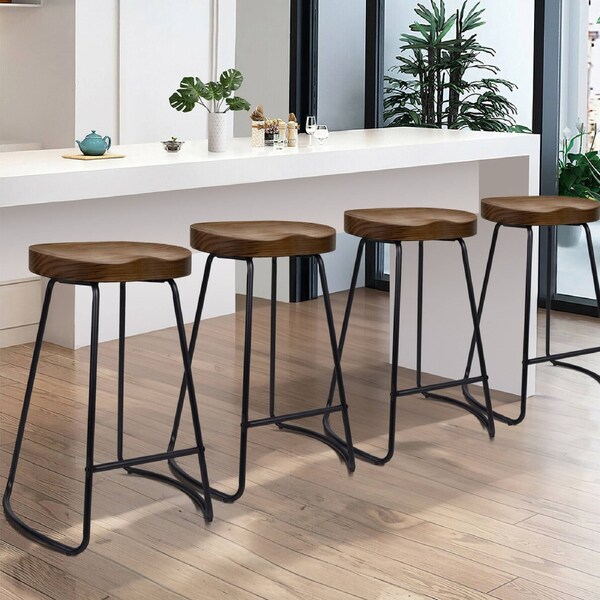 4x ALFORDSON Bar Stools 65cm Tractor Dark Wood | Woolworths