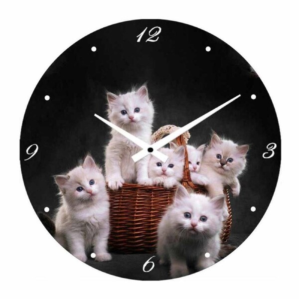 French Country Glass Wall Clock Small 17cm Cute Kittens Clocks | Woolworths