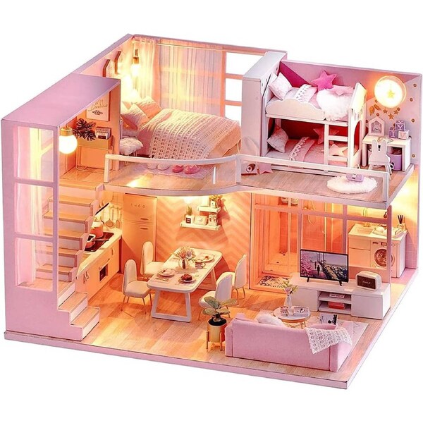Miniature Dollhouse Kit with Furniture, 1:24 Scale Creative Room Mini ...
