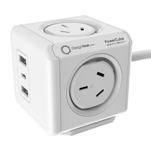 Design Nest Allocacoc Multiport Quick Charging PowerCube AU/NZ Plug Socket White | Woolworths