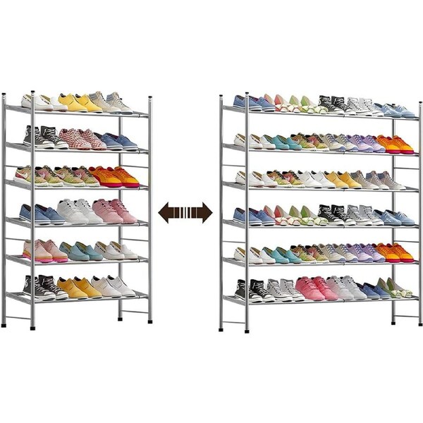 6 Tier Shoe rack, Metal Iron, Expandable, Adjustable (Grey) | Woolworths