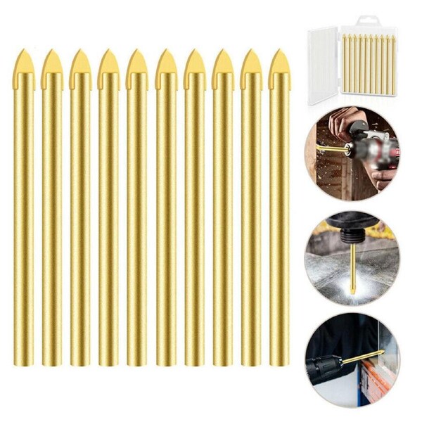 10x Titanium Ceramic Tile Glass Drill Bit Tungsten Carbide Cross Spear Head 6mm | Woolworths