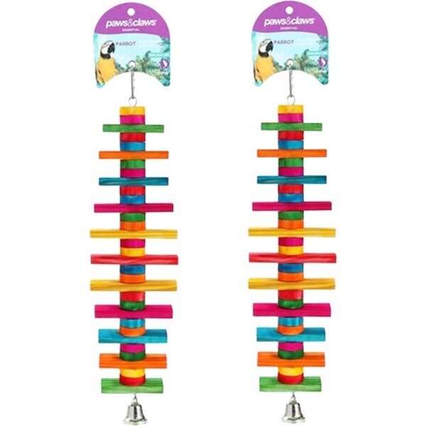 2 x Parrot Bird Wooden Hanging Spiral Interactive Chew Bite Toy With Bell 39CM | Woolworths