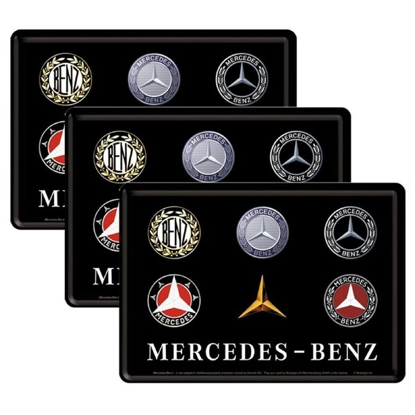 3PK Nostalgic Art Metal Postcard Mercedes Benz Logo Evolution w ...
