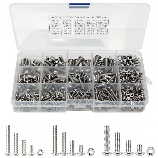 500pcs M3/M4/M5 Stainless Steel Hex Socket Button Head Bolts Screws Nuts Kit | Woolworths