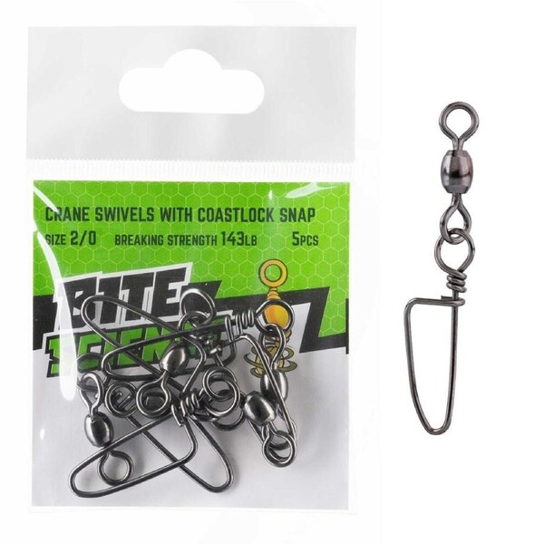 5 Pack of Size 2/0 Bite Science Black Crane Swivels with Coastlock ...