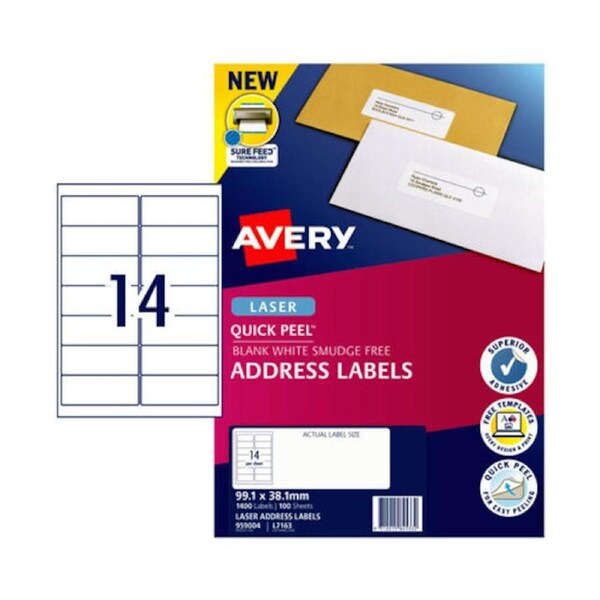 Avery Laser Label Quick Peel L7163 99.1x38.1mm -14Up Pack 100 | Woolworths