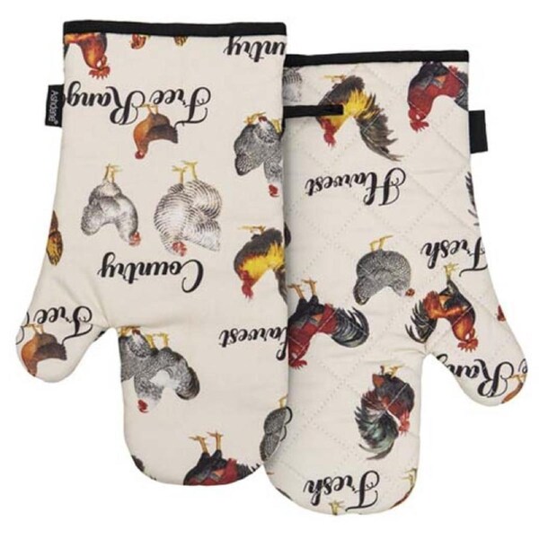 Ladelle Kitchen Oven Gloves Heartland Chickens Set of 2 Padded | Woolworths