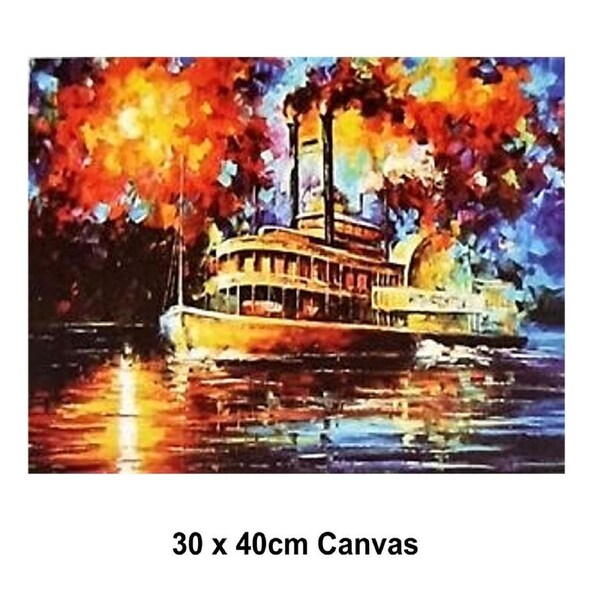 DIY Paint by Numbers Craft Painting Kit 30x40 Canvas Steam Ship | Woolworths